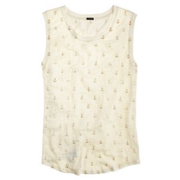 J. Crew | Tops | J Crew Linen Tank With Gold Anchors | Poshmark